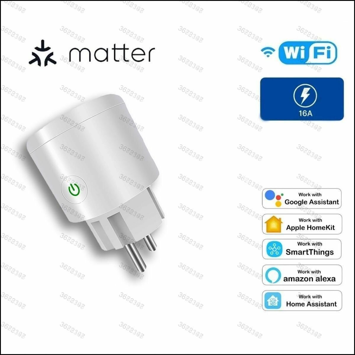 Умная розетка Wi-Fi Matter 16А, совместима с Alexa, HomeKit, Google Assistant