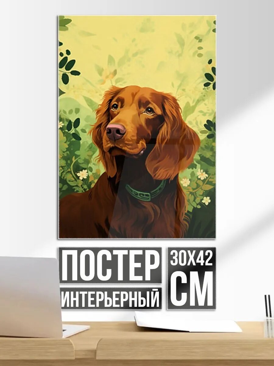 Постер на стену Ирландский сеттер в зелени