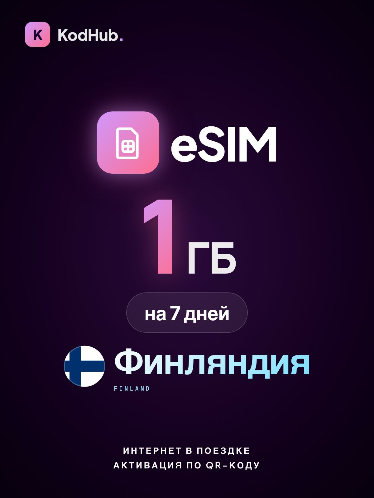 Туристическая eSIM Финляндия 1 ГБ на 7 дней | интернет в поездке, связь за границей | QR-код активации