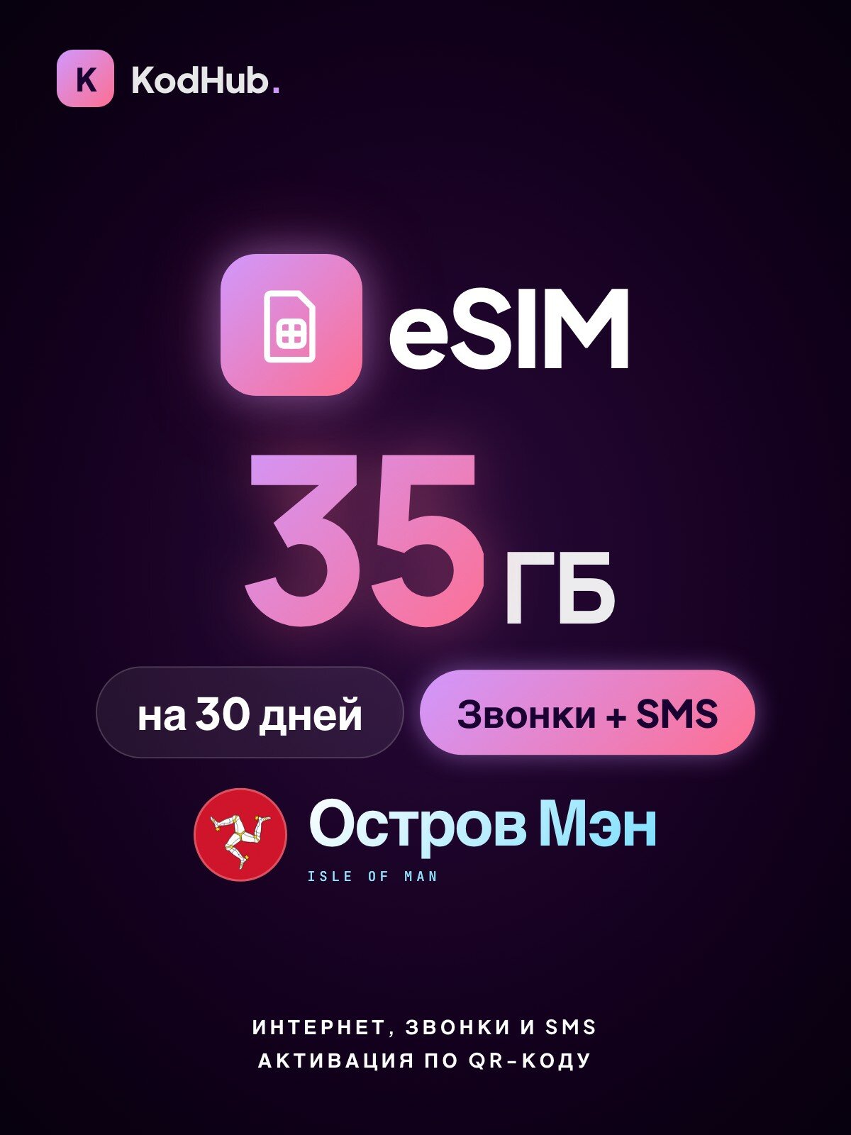 Туристическая eSIM Остров Мэн 35 ГБ + звонки + SMS на 30 дней | связь в поездке без роуминга