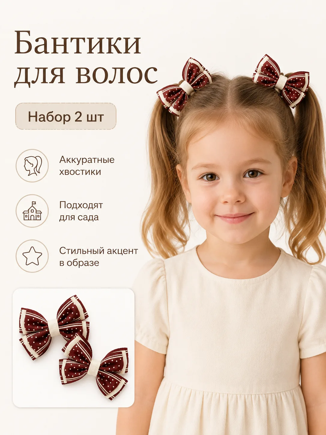 Бантики для волос маленькие в детский сад на праздник коричневые