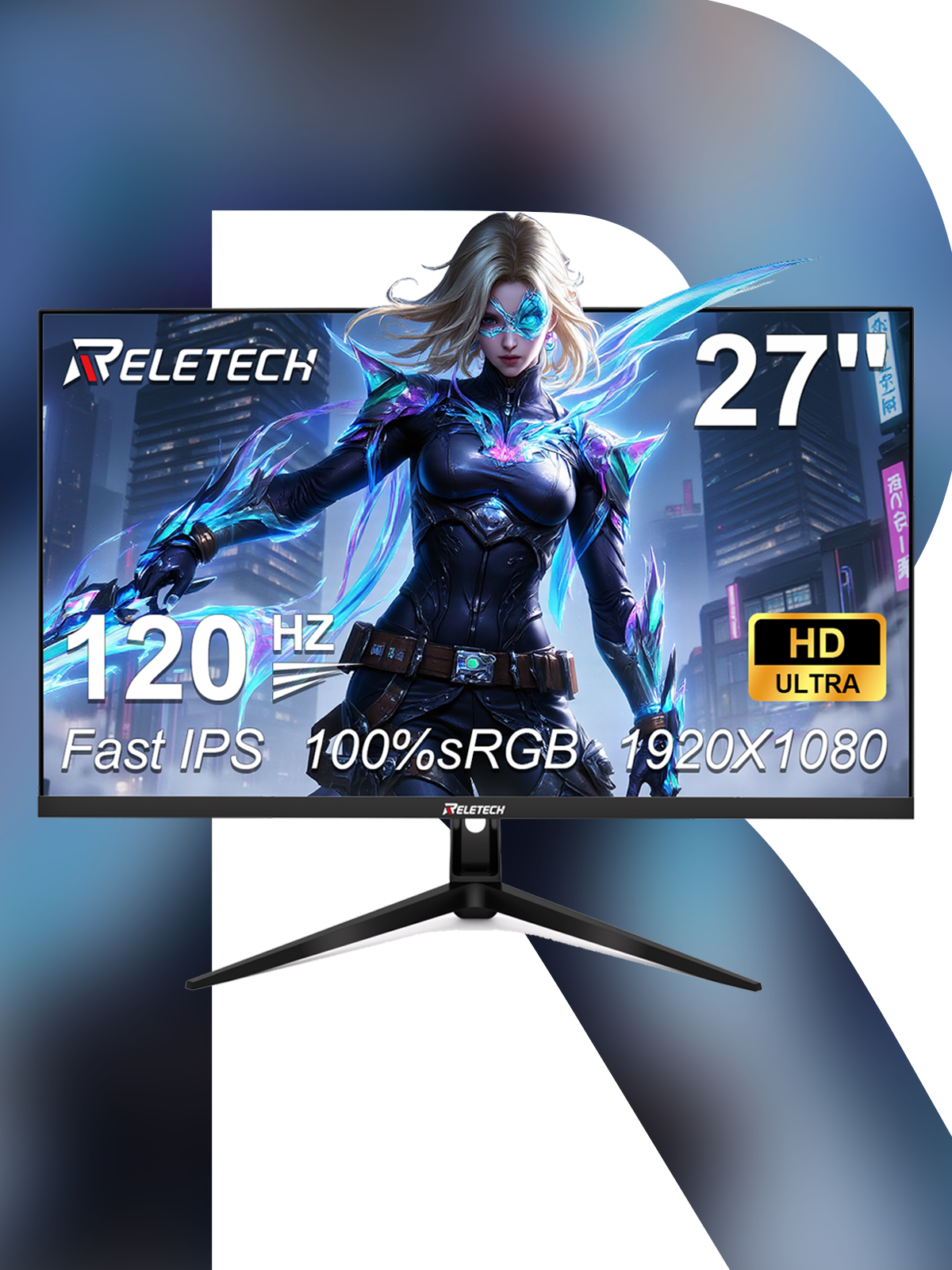 Монитор игровой Reletech 27 " 120 Гц, Fast-IPS, 1ms, 1920x1080, плоский, HDMI+VGA, FreeSync, для компьютера, R27 Velo