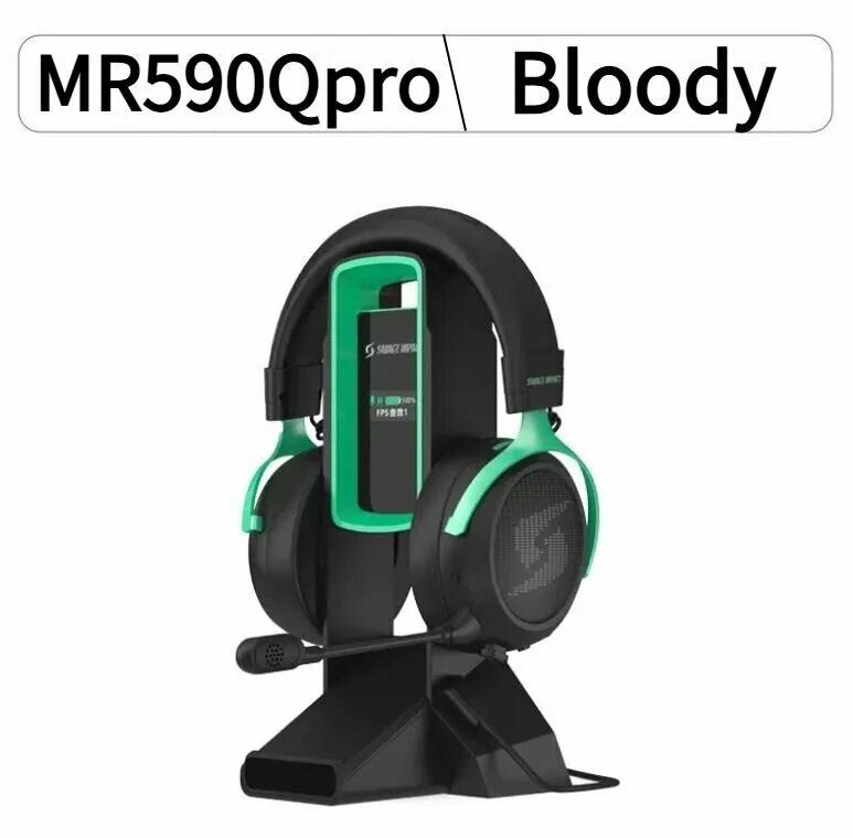 Bloody Наушники беспроводные с микрофоном Bloody MR590Qpro, Радиоканал, USB Type-C, черный, зеленый