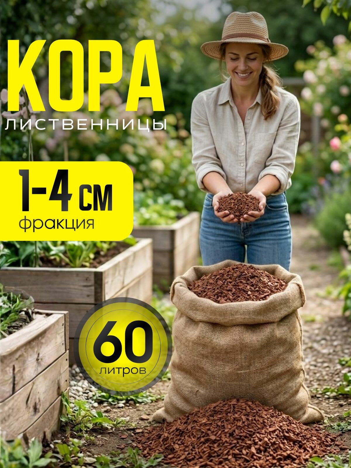 Кора лиственницы сибирской 60 л фракция 1-4 см мульча для клумб, сада, для орхидей