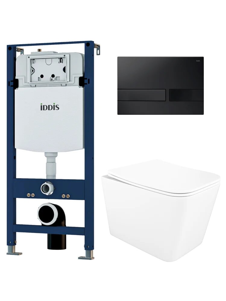 Комплект 5 в 1: Инсталляция IDDIS Профикс (Profix) PRO0000i32 / Унитаз подвесной STWORKI Молде S23401WH / Сиденье с микролифтом, Кнопка Юнификс (Unifix) UNI06MBi77, Комплект креплений