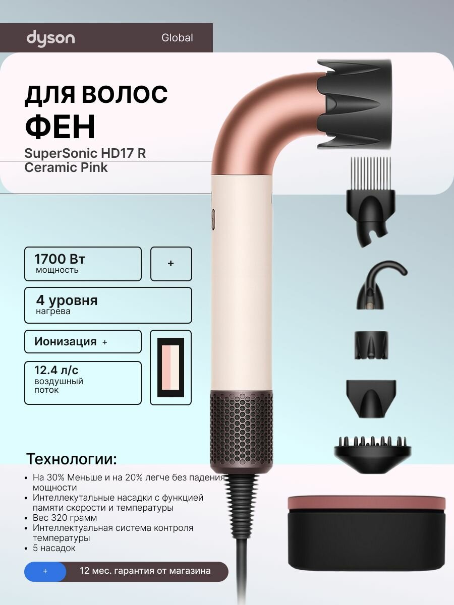 Фен для волос Dyson HD17 Supersonic R Ceramik Pink +Кейс