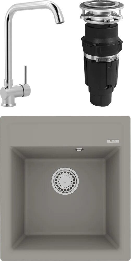 Комплект Мойка Lemark Hanka 450 9910009 45x50, грей, искусственный гранит / Смеситель MEGA Didim MG-CM107 глянцевый хром, хром / Измельчитель Bone Crusher BC 610-AS электрический, нержавеющая сталь