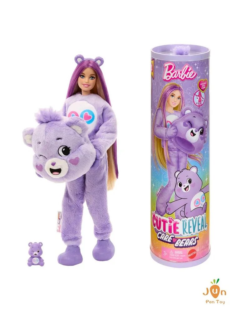 Кукла Барби Mattel Barbie Cutie Reveal Care Bears Series Doll Share Bear / Очаровательная кукла Барби с плюшевым мишкой поставляется с мини-питомцем и 10 игрушками-сюрпризами для девочек