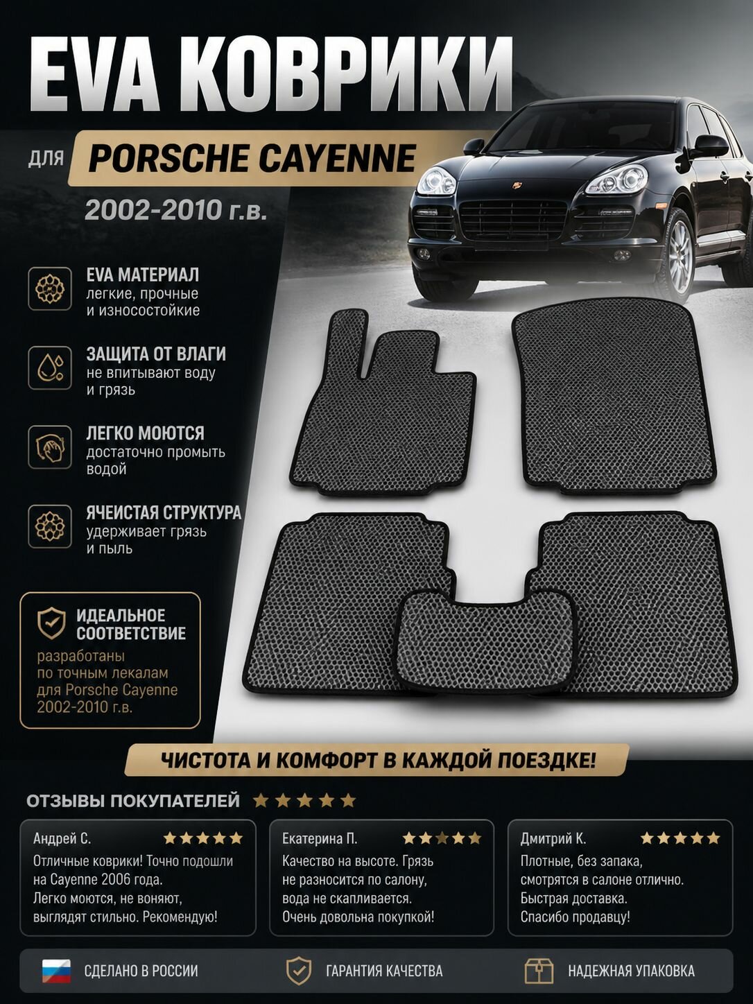 EVA коврики для Porsche Cayenne 2002-2010 г. в. в салон Порше черный