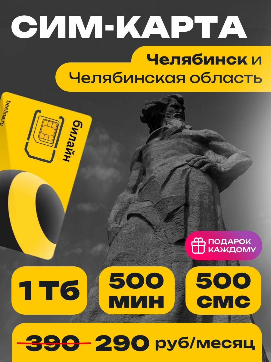 Сим-карта Билайн тариф Эксклюзивный Онлайн Лайт Челябинская область 1024 Гб + 500 минут за 290 руб.
