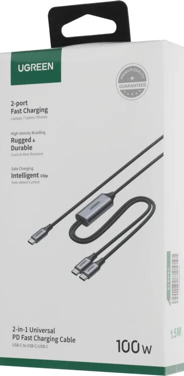 Кабель UGREEN US561 (35087) Type C 2.0 Male To Type C 2.0 Male 2-in-1 Charging Data Cable. 1,5м. черный — фото 1