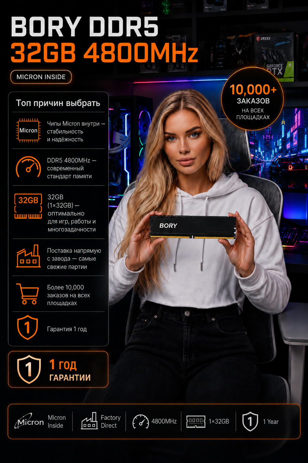 Оперативная память BORY LRX 16L548002605150155, 32 Гб, 4800 МГц