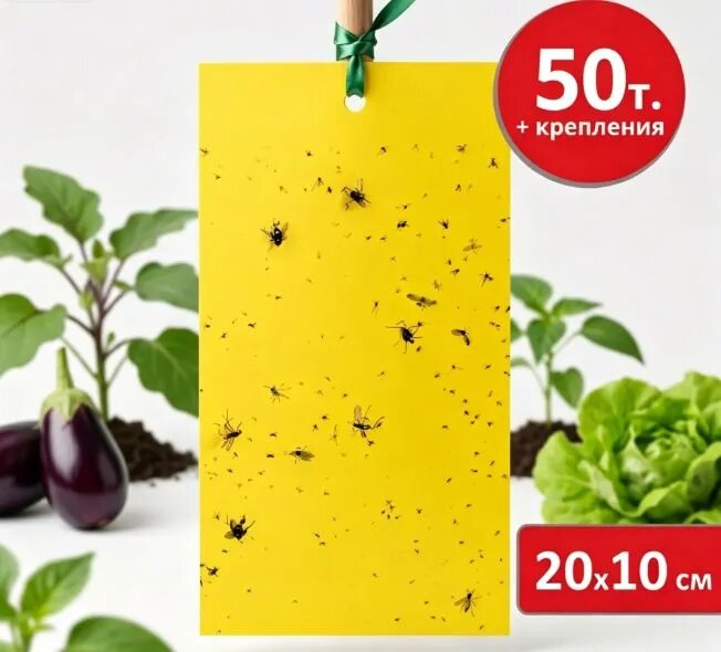 50 наклеек для ловли мух размером 20х10 см