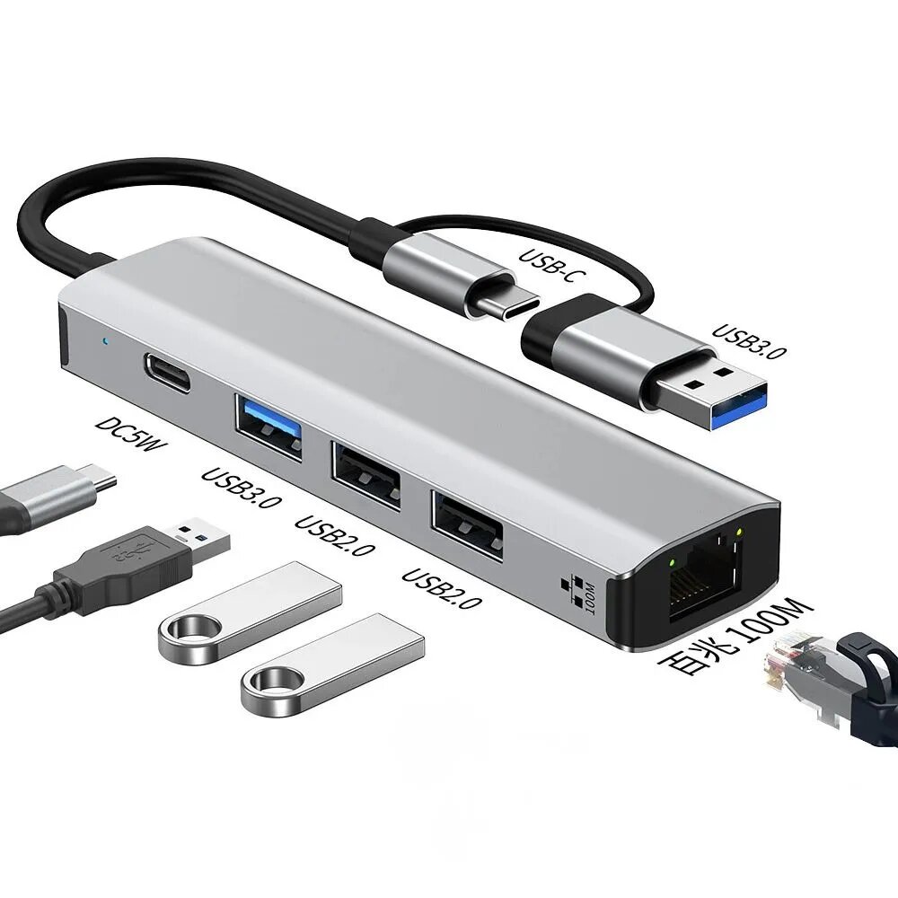 CSX-USB/Type-C Сетевая карта USB разветвитель / Ethernet адаптер сетевой / RJ-45 переходник LAN Интернет 100Мбит/с