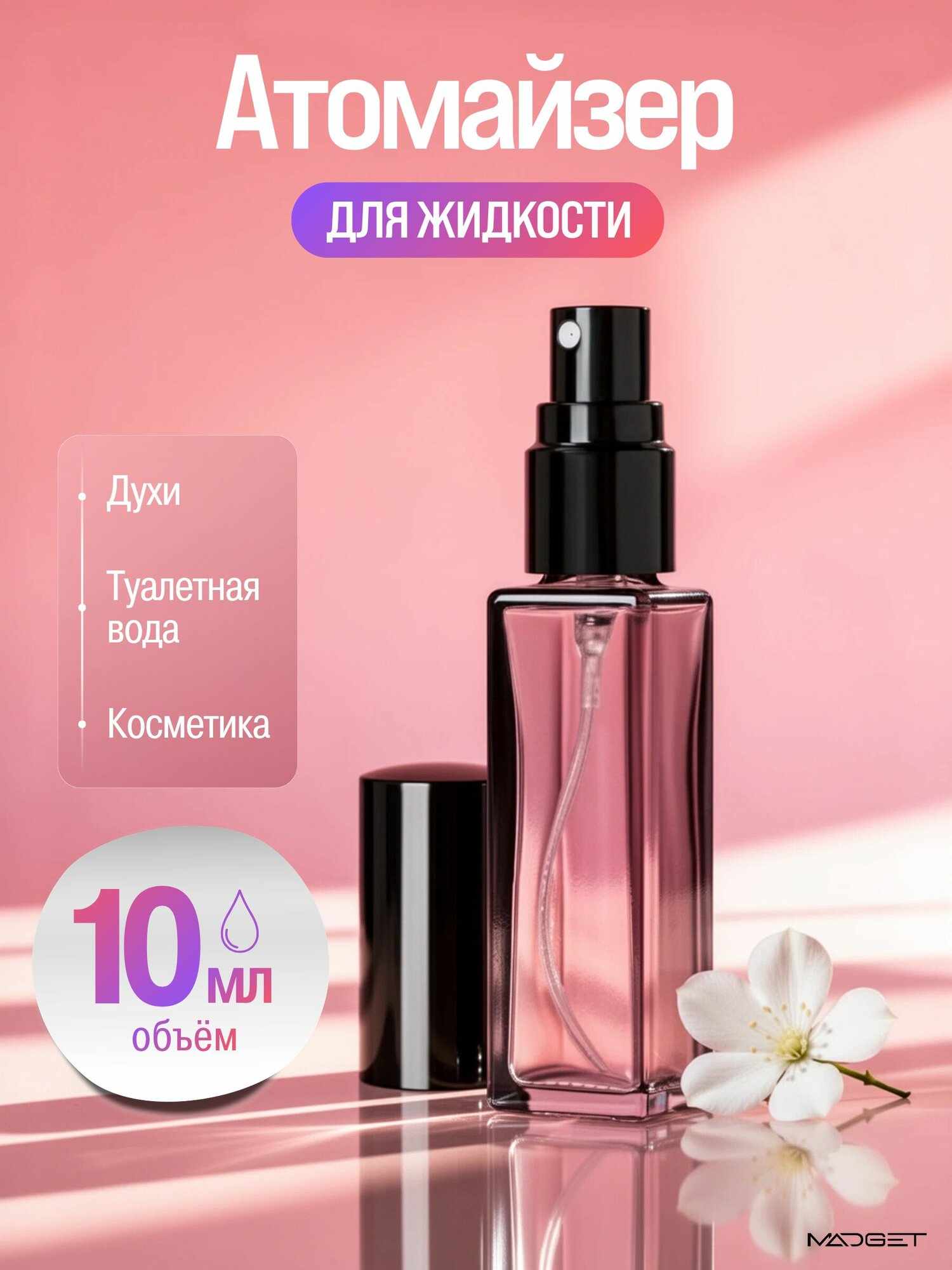 Атомайзеров для духов. Черный, объем 10 мл. Флакон с распылителем