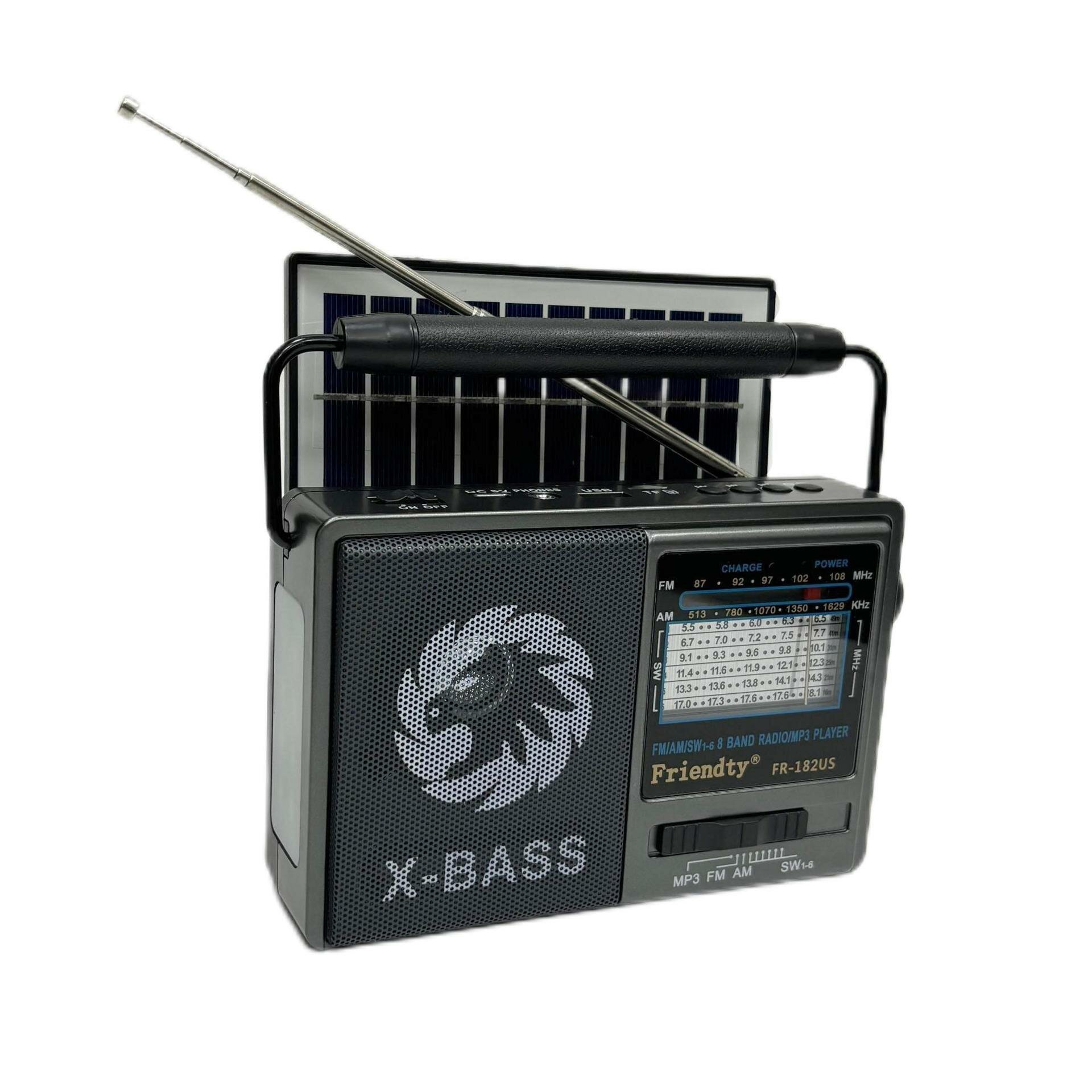 Солнечная портативная радио с фонариком, диапазоны AM/FM/SW, серый цвет, новая модель 2024