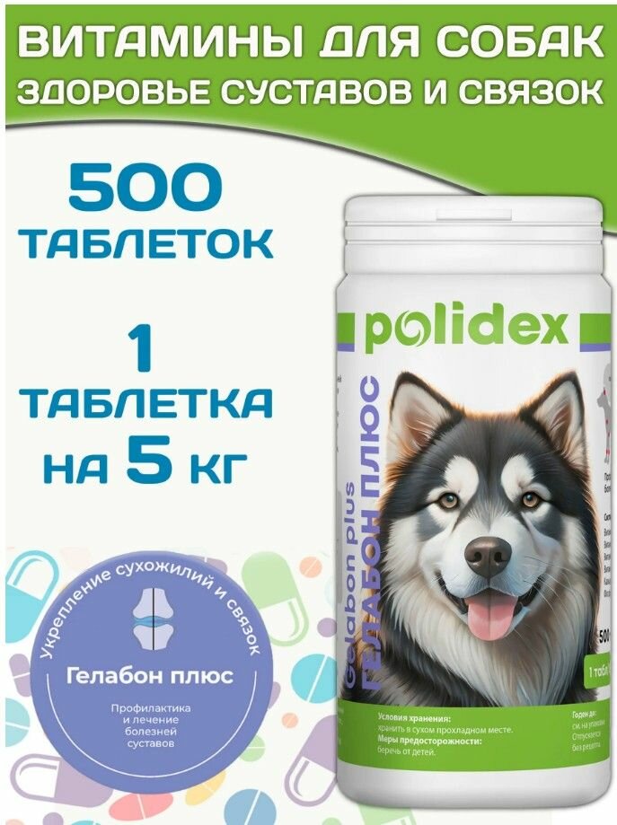 Polidex Gelabon Plus для собак и щенков Профилактика заболеваний опорно-двигательного аппарата Полидекс Гелабон Плюс, 500 таб.