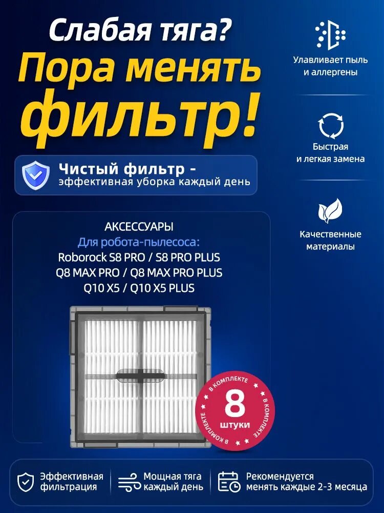 Комплект фильтров для робота-пылесоса Roborock Q8 Max Pro / Q8 Max Pro Plus.