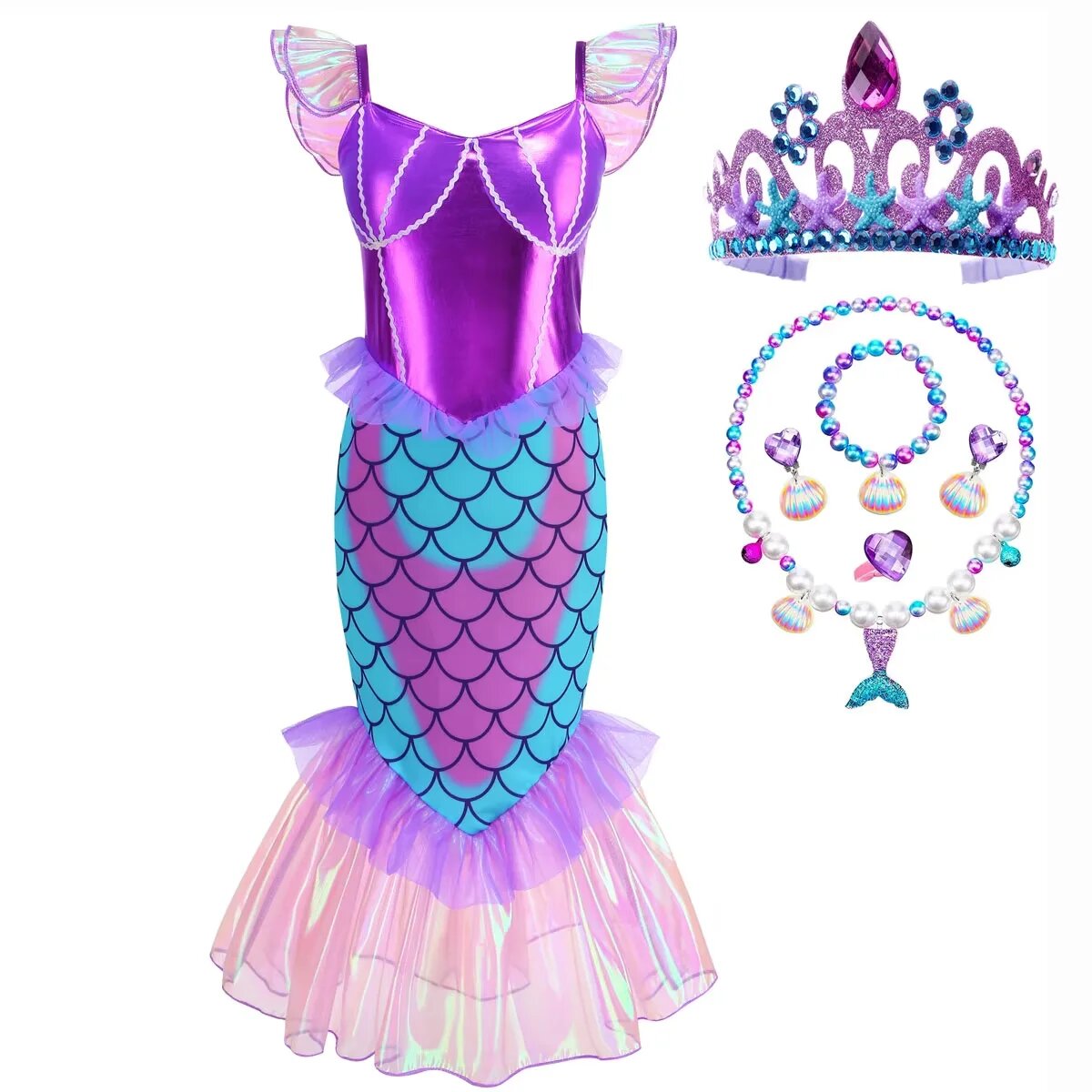 Платье русалки Disney для девочек фиолетовое 4T(120CM), Mermaid Set 1
