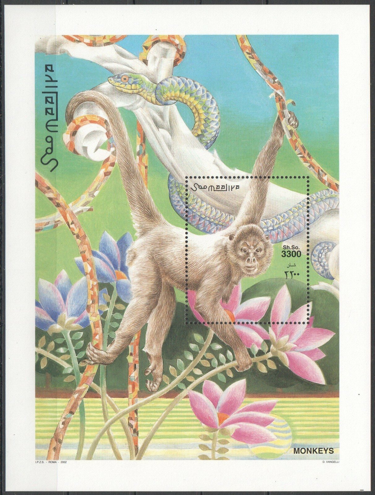 Марки 2002 год Сомали Обезьяны Приматы Дикие Животные Фауна Bl90 Mnh