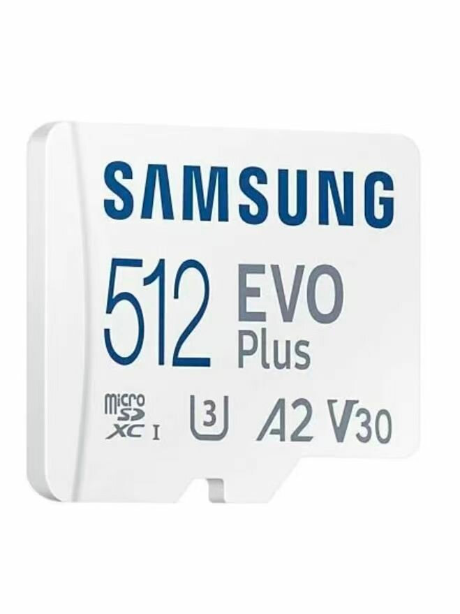 Samsung 512 ГБ Карта памяти Memory Stick, microSDXC EVO Plus (2025), Class 10, UHS-I U3, запись - 90 Мбайт/сек, чтение - 130 Мбайт/сек, Карта памяти microSD, Адаптер SD（microSD、SD）