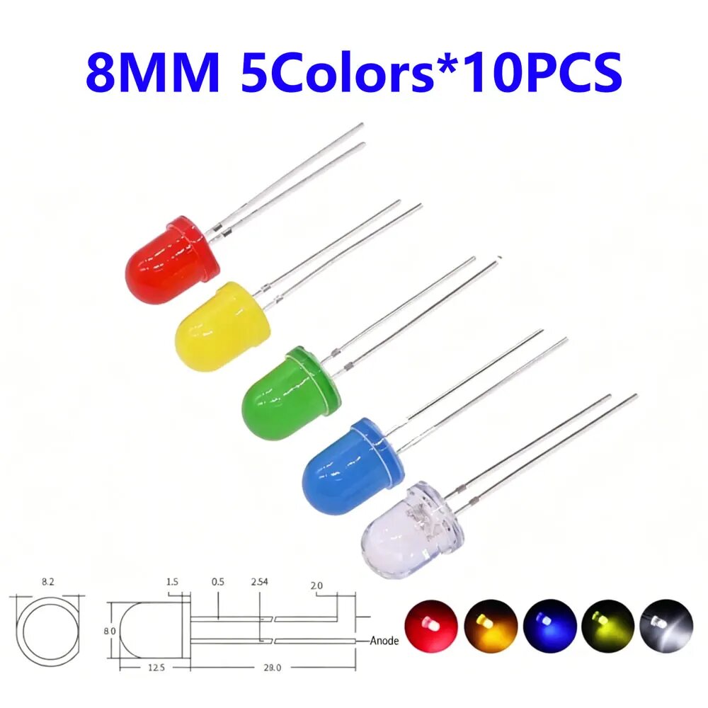 Набор светодиодов 2x5x7 мм 5 цветов (100 шт.) 8MM 5kindsx10pcs