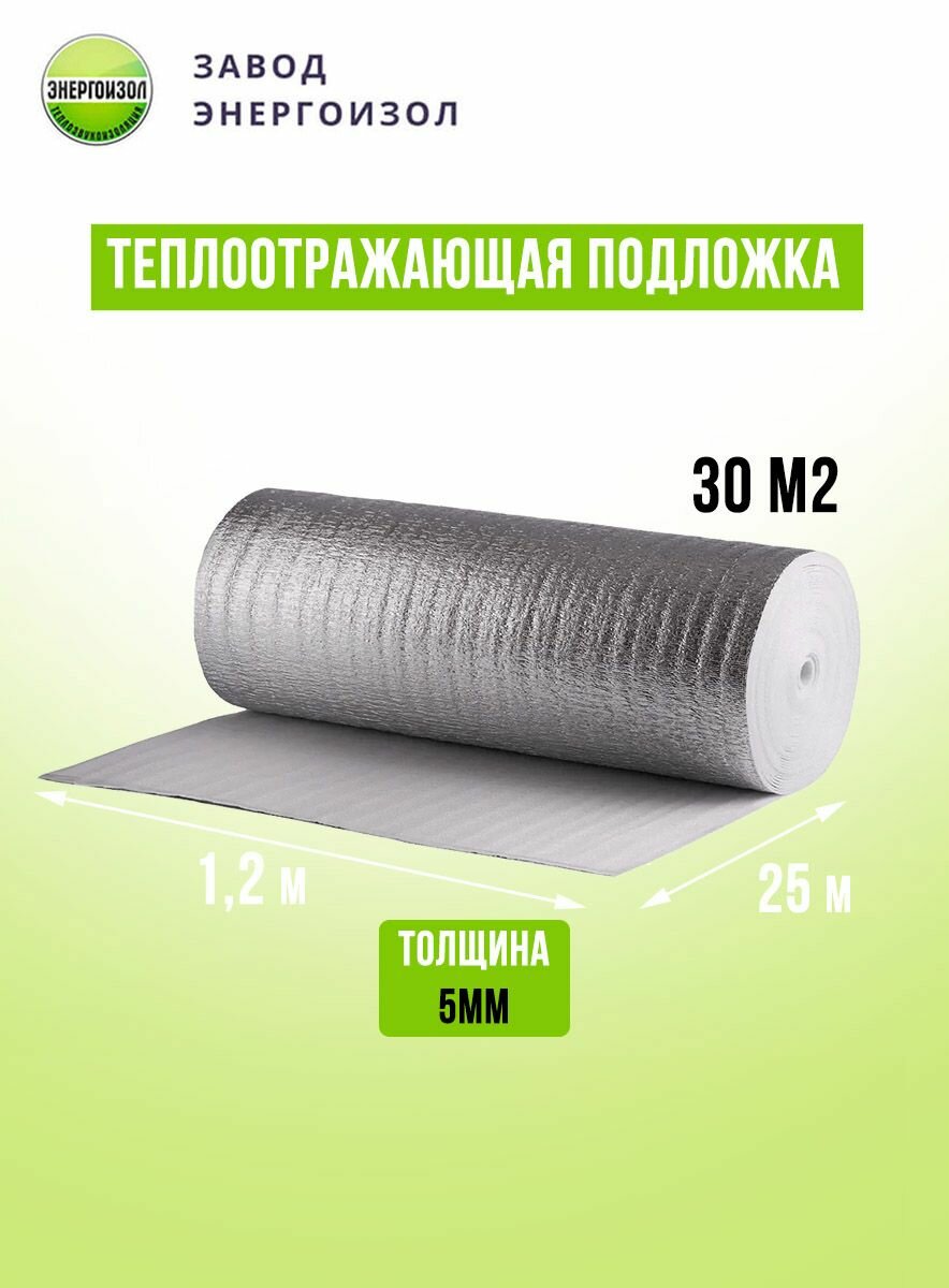 Подложка под теплый пол 5мм 1.20х25 30м2 энергоизол подстилка для бассейна, упаковочный материал