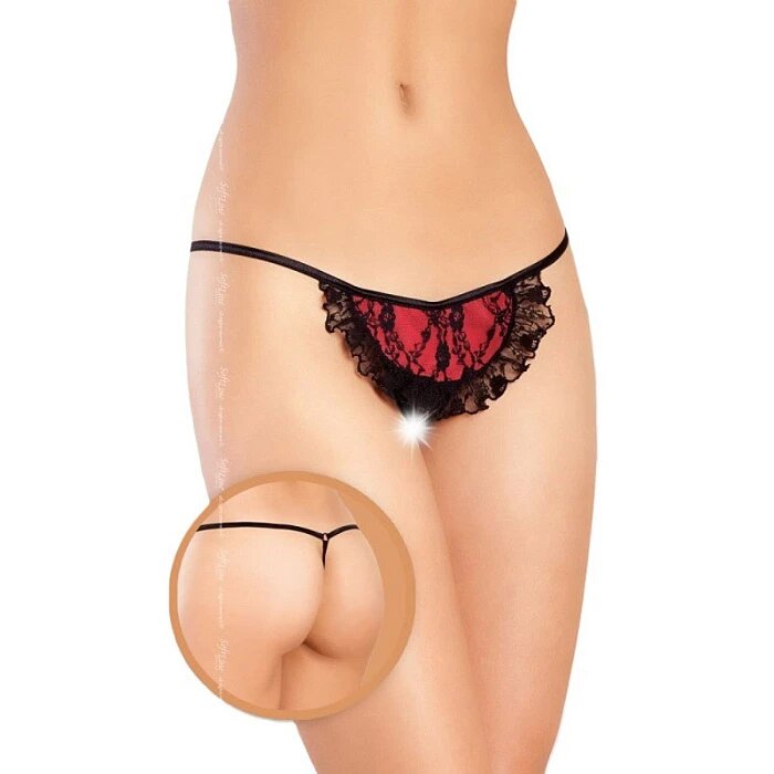 Трусики-стринги с кружевным фартуком Soft Line"SLC" S/L, черно-красные