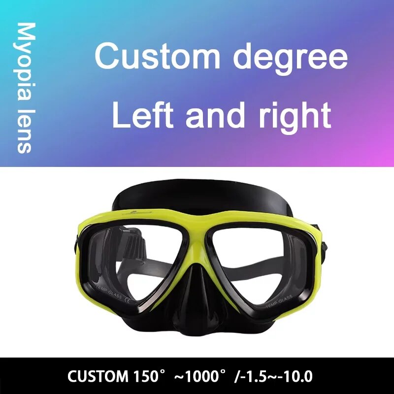 QUESHARK MM452 Маски для дайвинга с диоптриями Black Yellow Custom