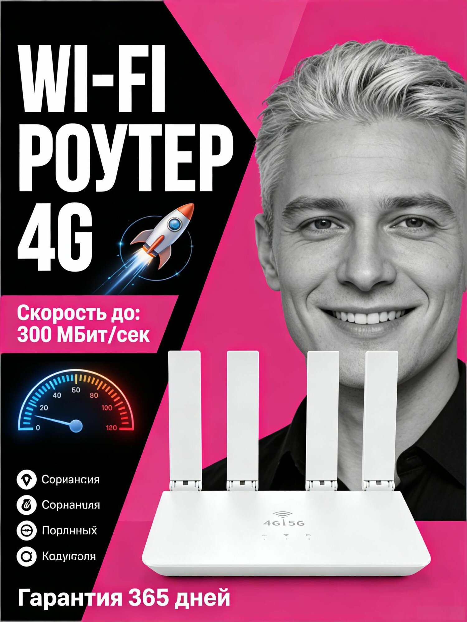 Роутер Wi-Fi 4G/5G LTE под SIM-карту, Роутер wifi,300 мбит/сек