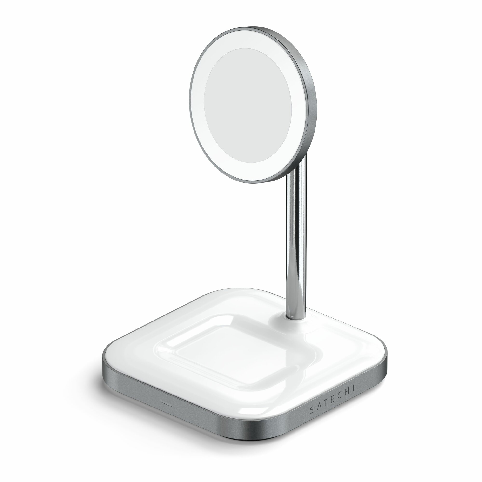 Беспроводное зарядное устройство-подставка Satechi Magnetic 2-in-1 Wireless Charging Stand. Материал алюминий. Цвет: серый космос.