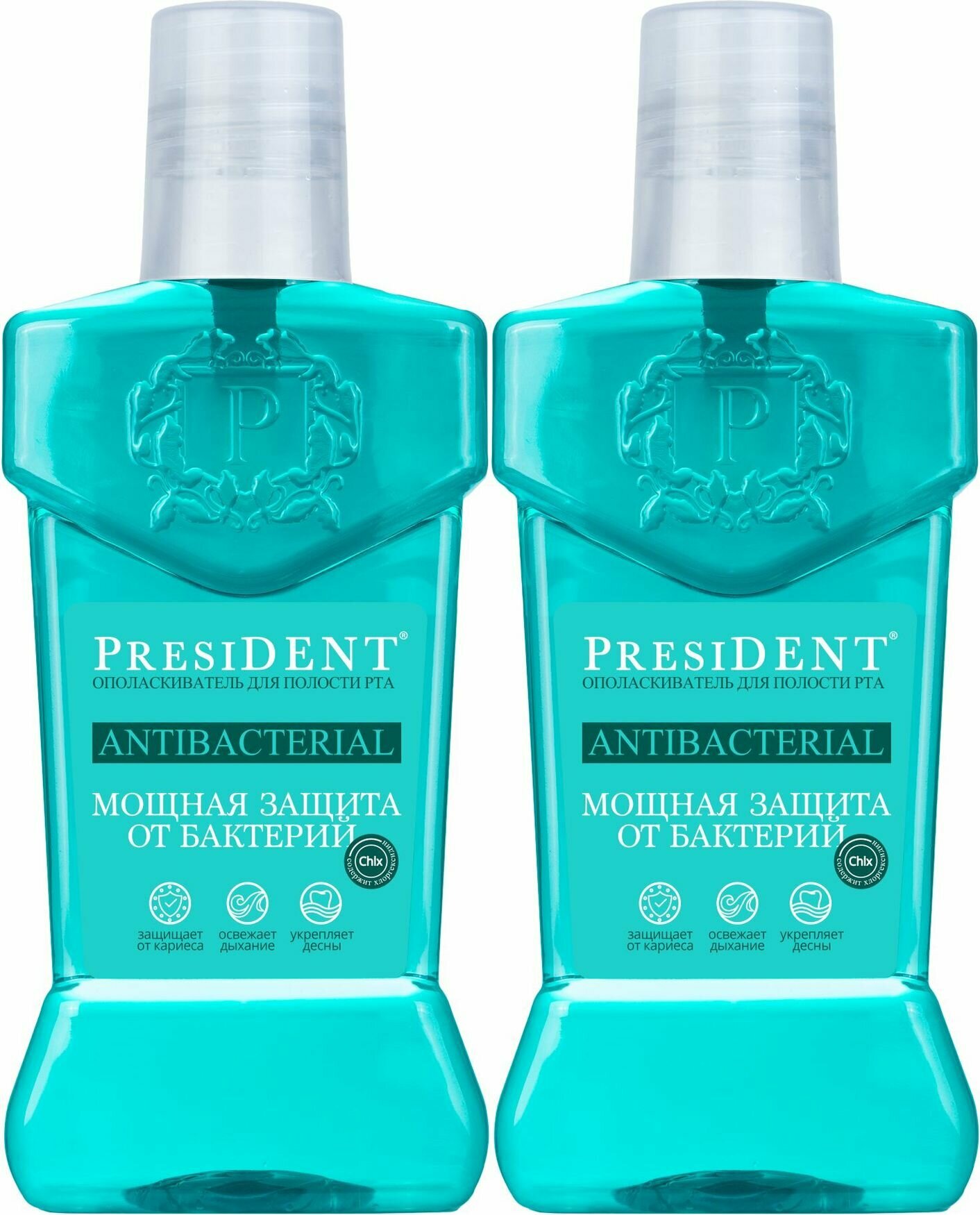 Ополаскиватель для полости рта President Antibacterial Защита от бактерий, комплект: 2 упаковки по 250 мл