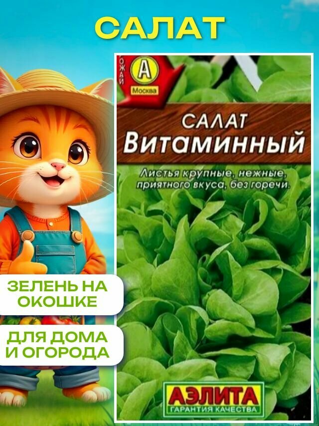 Семена салата листового для посадки 0,5г, Салат Витаминный листовой, семена зелени для огорода Агрофирма Аэлита сорт Витаминный 0.5 грамма