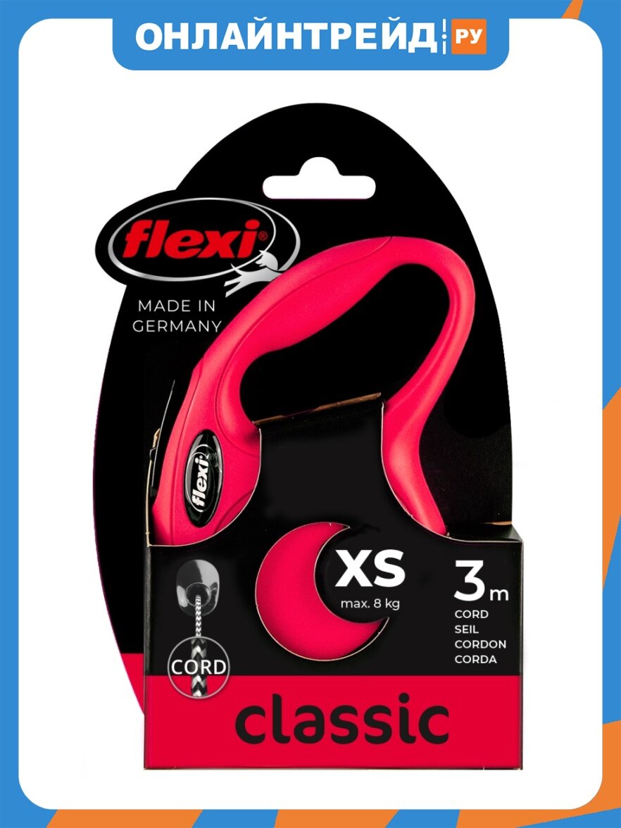 Поводок-рулетка Flexi New CLASSIC XS, 3 м, 8 кг, красный