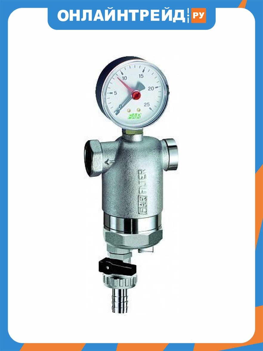Фильтр Far 100мкм, с магн. встав, с манометром, Max: 95 °C, 25 бар, 1/2" ВР