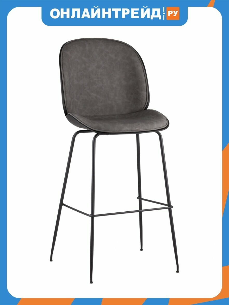 Стул барный Stool Group Турин со спинкой, серая экокожа, черные ножки