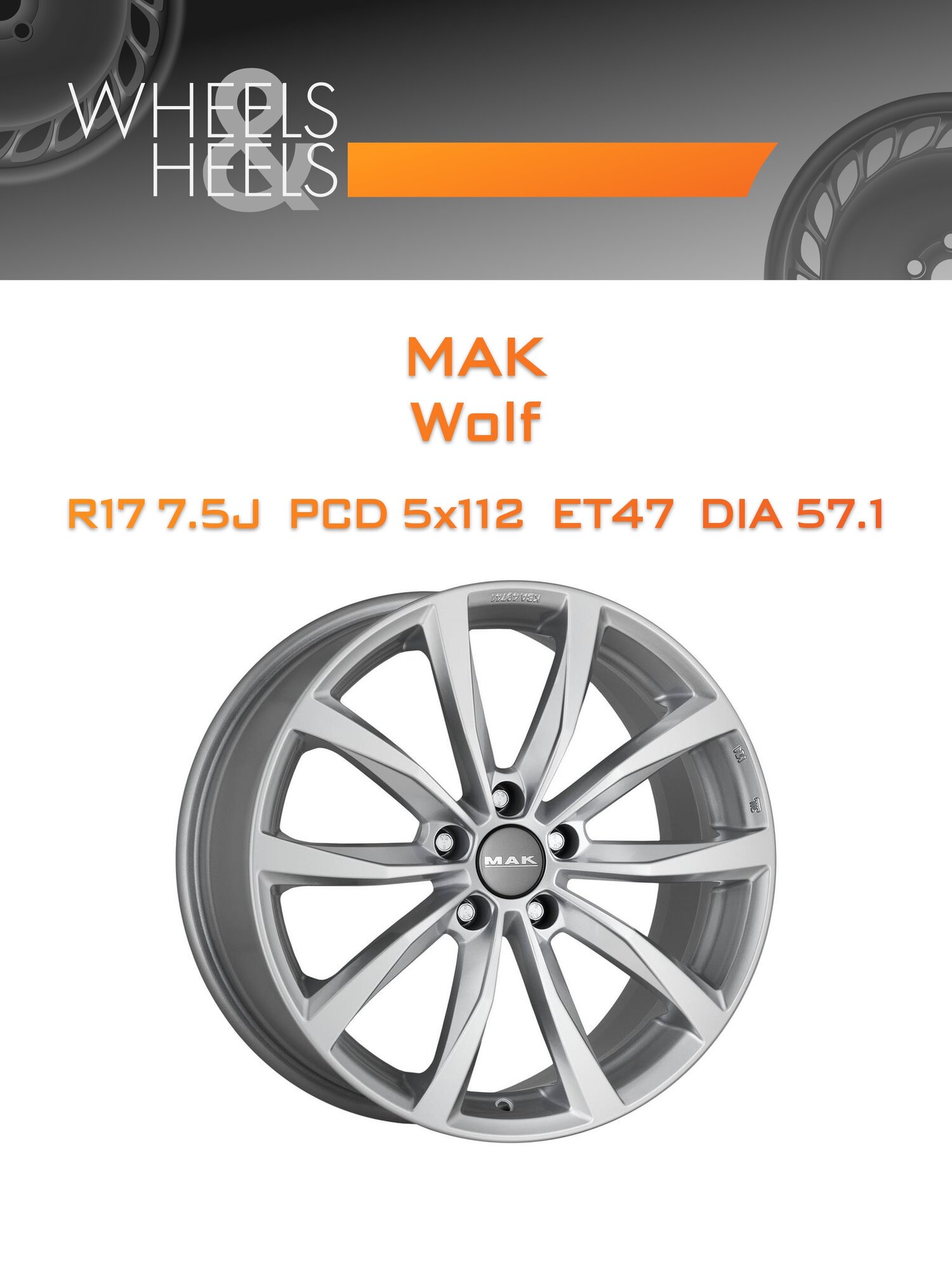 Диск автомобильный литой MAK Wolf 17x7.5 5x112 et47 dia57.1 Серебристый