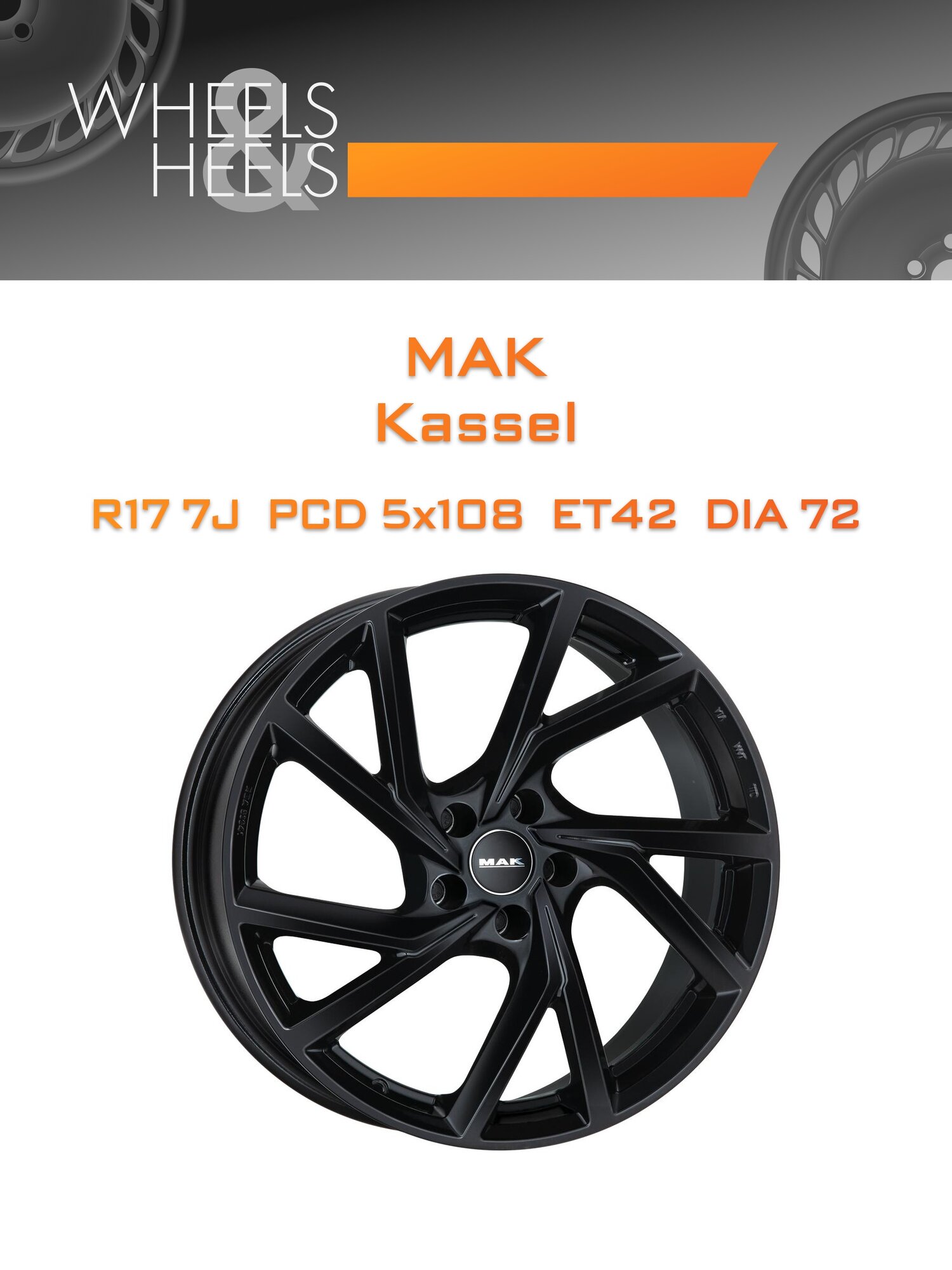 Диск автомобильный литой MAK Kassel 17x7 5x108 et42 dia72 Чёрный глянцевый