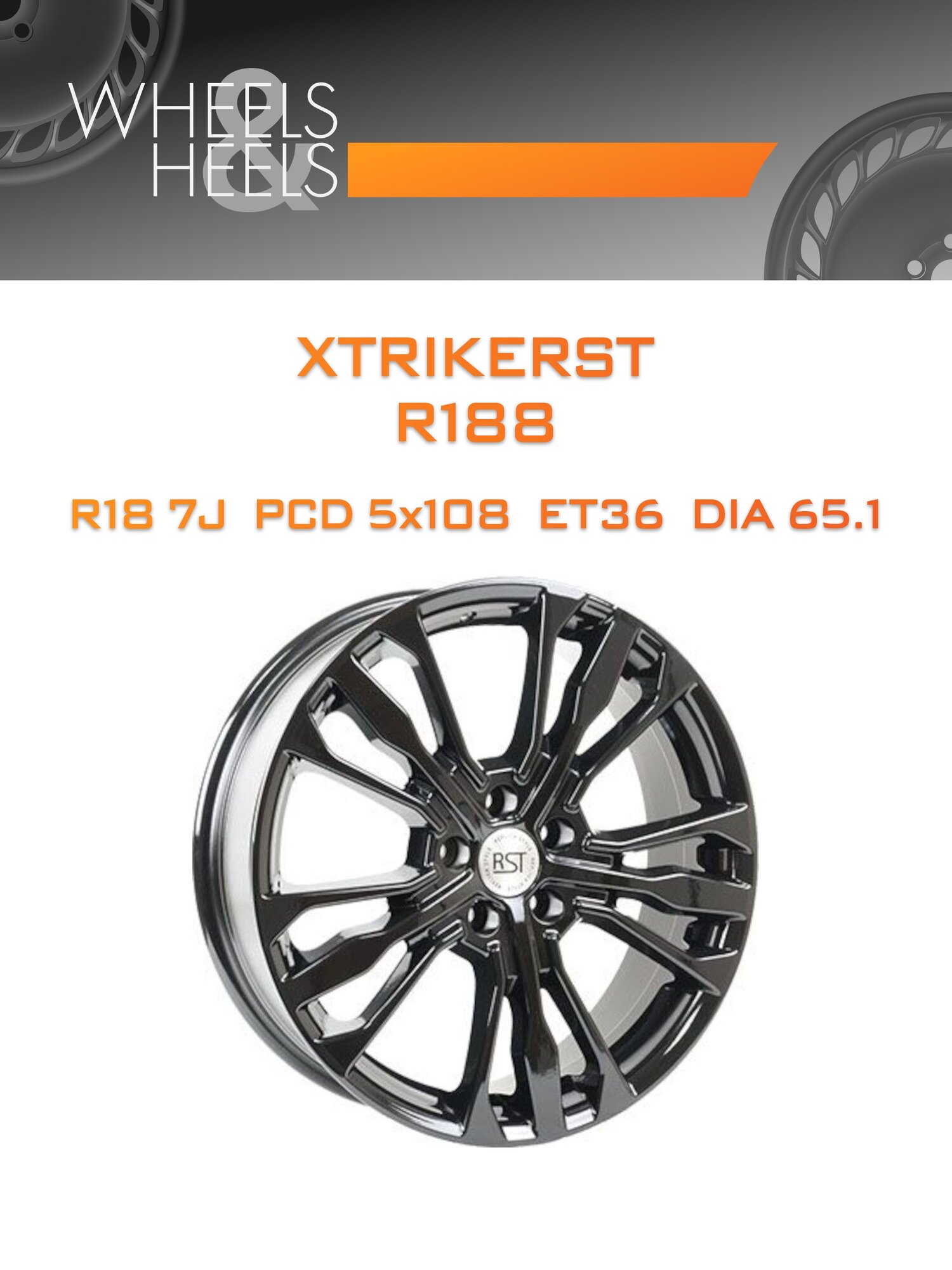 Диск автомобильный литой XtrikeRST R188 18x7 5x108 et36 dia65.1 BK