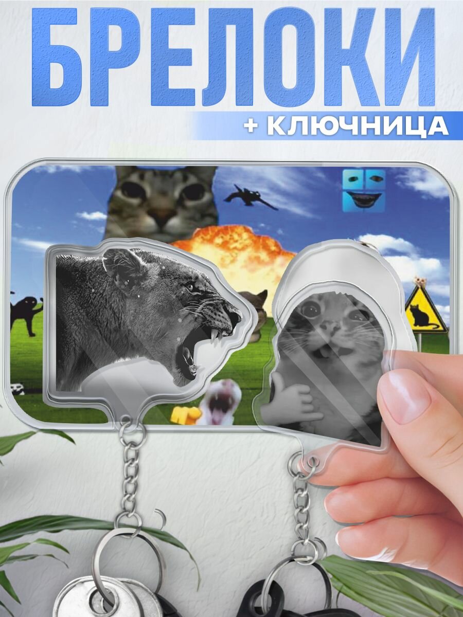 Ключница настенная в прихожую с брелками Мем Лев Кричит