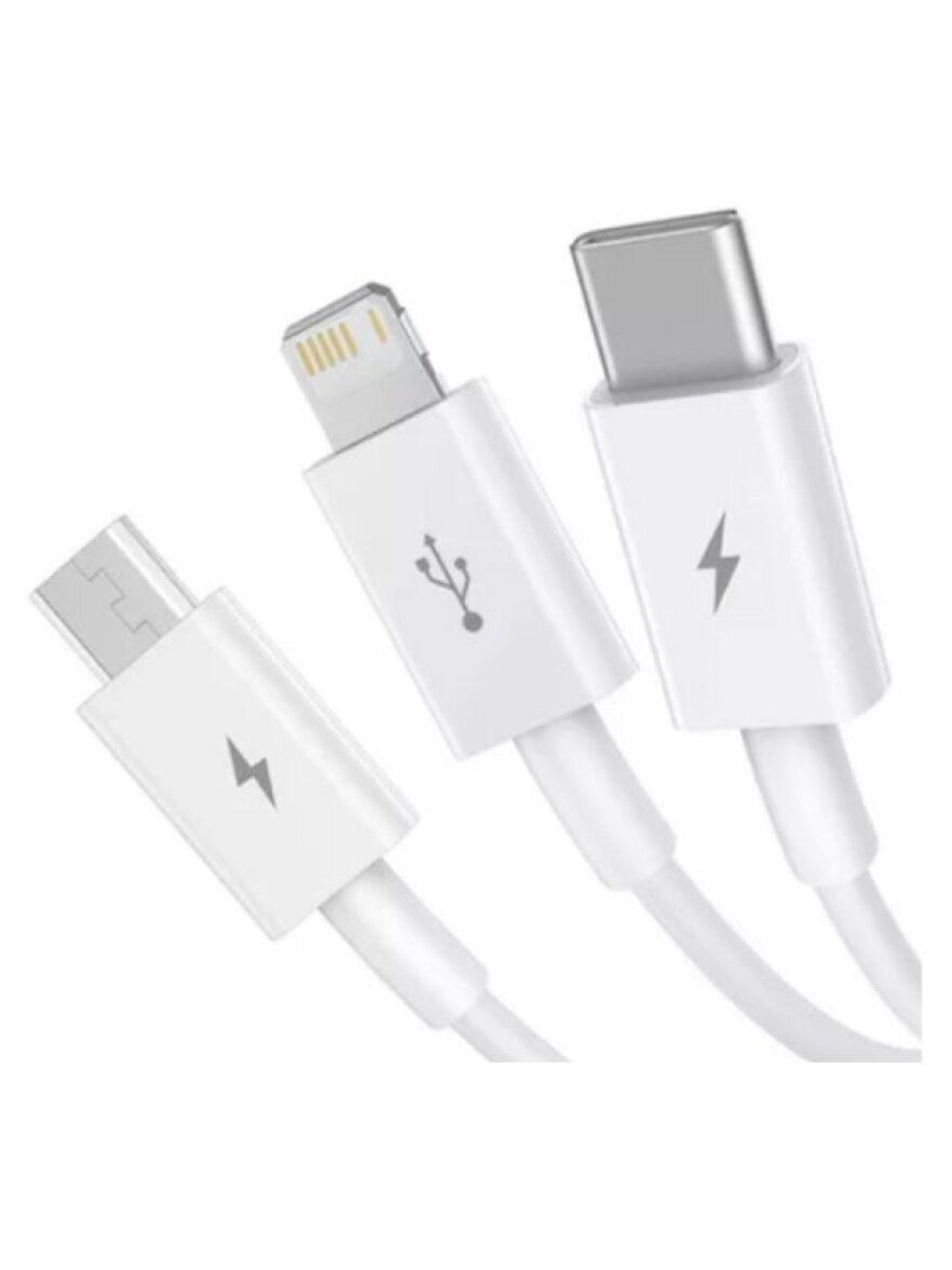 Кабель Baseus USB-A - Lightning+A+C, SR, 3.5A, 0.5м, белый — фото 1