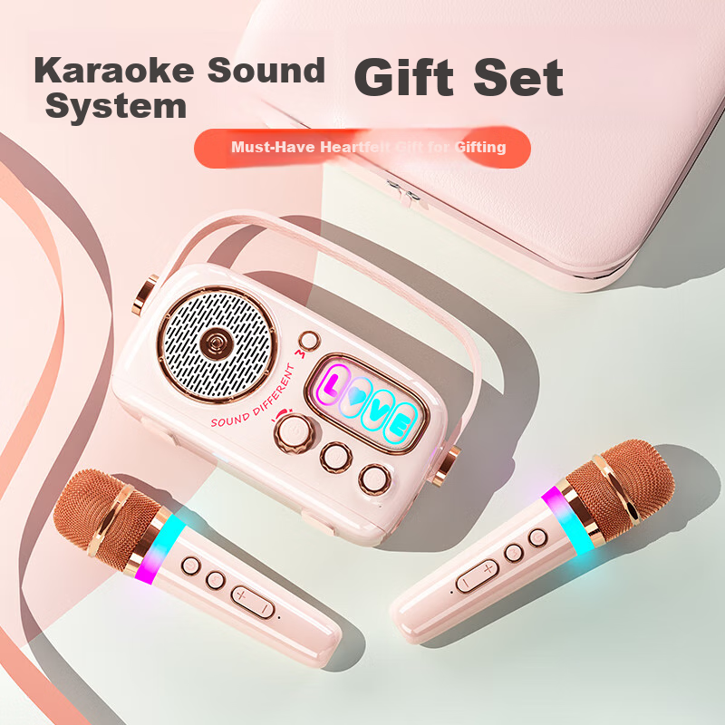 Haomuren D10 домашняя система караоке с Bluetooth-колонкой и двойными микрофонами Цвет：Сакура роза - HiFi качество