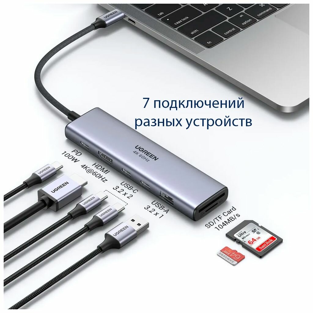 Конвертер UGREEN CM511 (45521) 7-в-1 - 4K@60Hz USB-C на 7 разных устройств