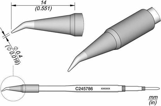 JBC TOOLS C245786 Жало, удлиненное, изогнутый конус, 0,4мм, longlife, 1шт