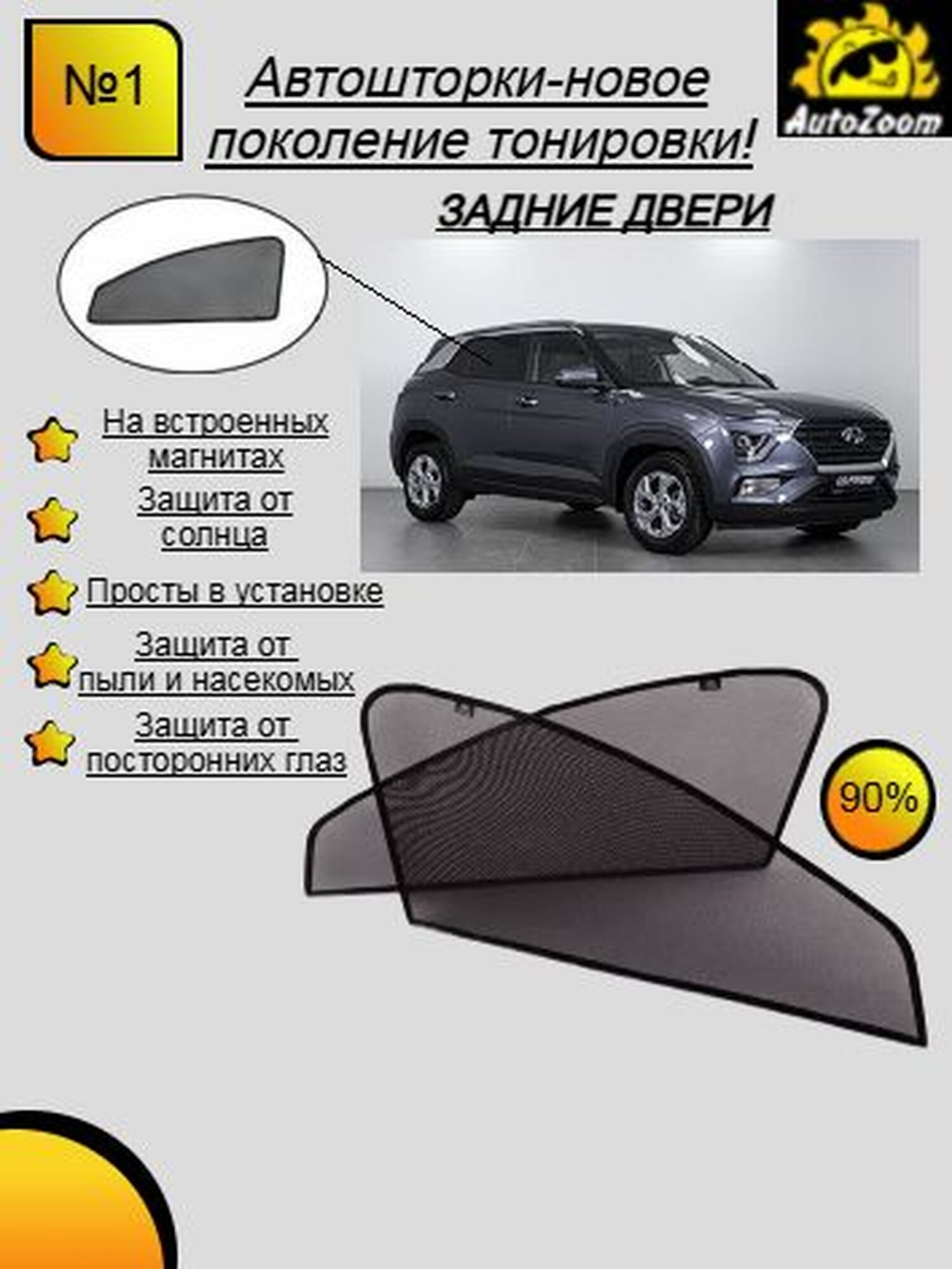 Автошторки магнитные для Hyundai Creta II (2021-н. в.),(Хундай Крета) хэтчбэк 5 дв, на задние двери 2 шт