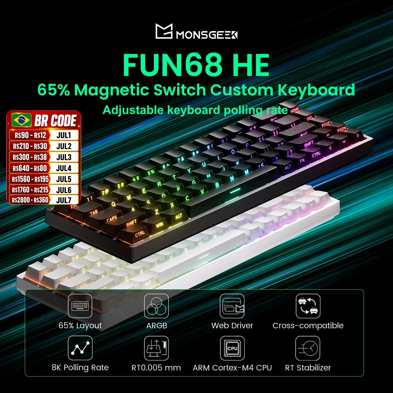 Механическая клавиатура AKKO MonsGeek FUN68 HE 65% White Wired 2
