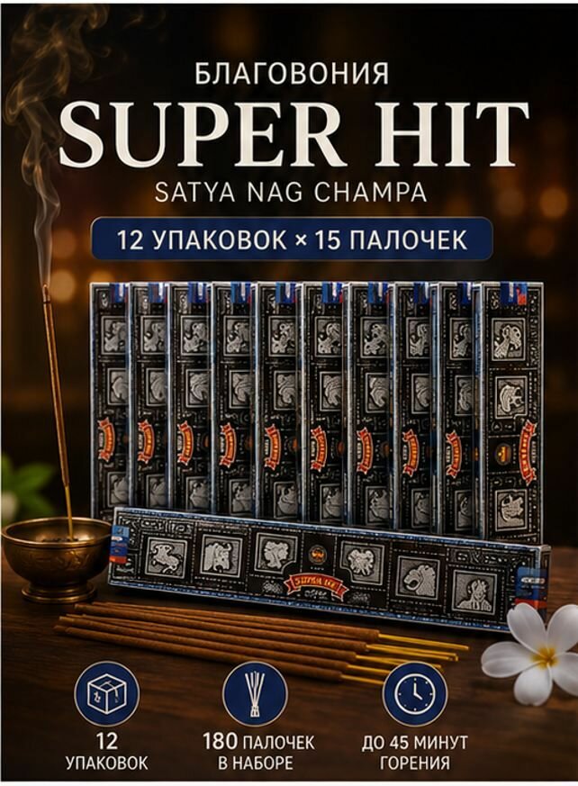 Благовония Satya Nag Champa Black Opium 12 упаковок по 15 палочек аромапалочки Black Opium, индийские благовония для дома, медитации и йоги