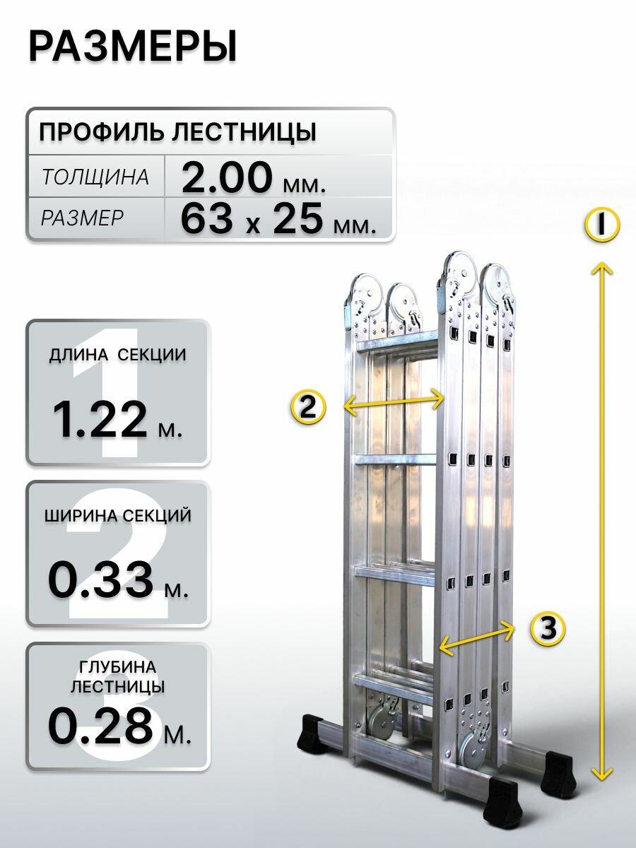 Лестница трансформер 4х4 Pro, толщина профиля 2 мм, ширина 33 см. — фото 1