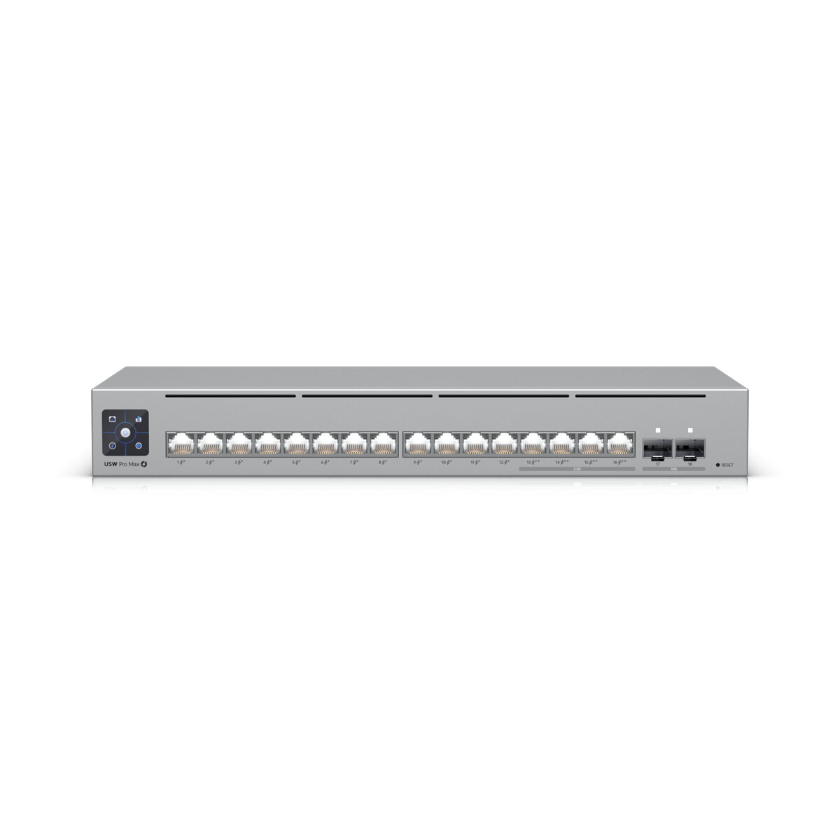 Коммутатор Ubiquiti UniFi Switch Pro Max 16 PoE PoE-коммутатор в стойку, 4х 2.5G RJ45, 12х 1G RJ45, 2х 10G SFP+, раздача 180 Вт уц-2-1