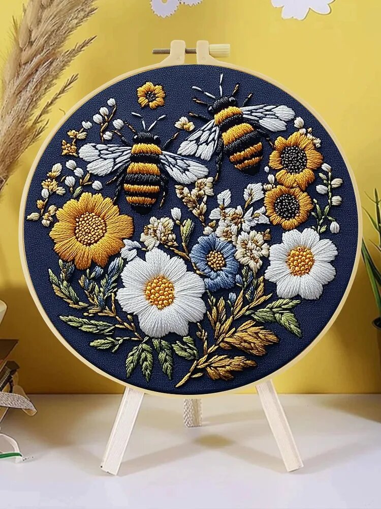 Набор для вышивания,20X20CM, подходит для начинающих, Пчелы и цветы